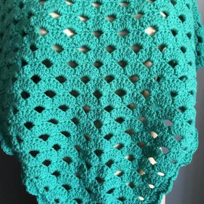 Teal Shawl In Soft Cozy Warm Crochet Yarn on Luulla