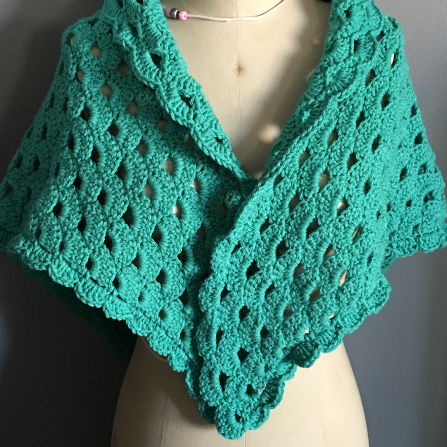 Teal Shawl In Soft Cozy Warm Crochet Yarn on Luulla